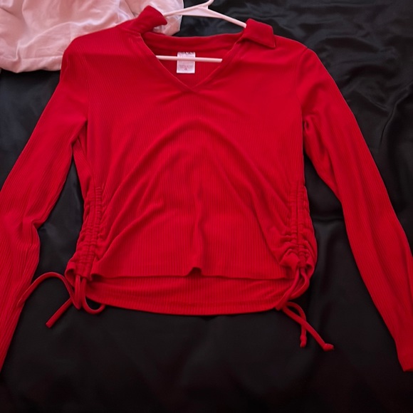 No Boundaries | Tops | Dark Red Crop Top With Pull Up Strings V Cut And ...